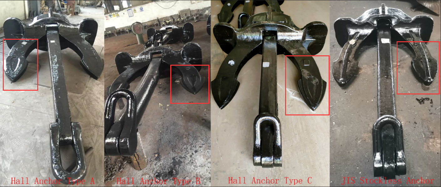 Difference between Hall anchor and JIS stockless anchor