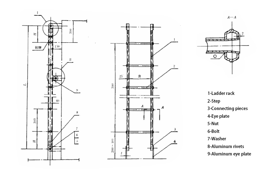 Marine Aluminium Pipe Vertical Ladder