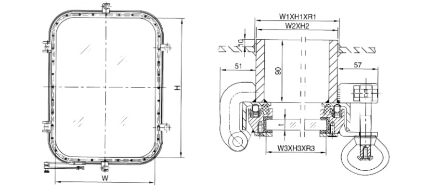 marine A0 fireproof rectangular window