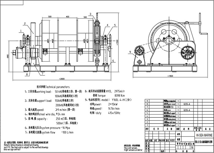2x50kN Marine Hydraulic Double Drum Ramp Winch