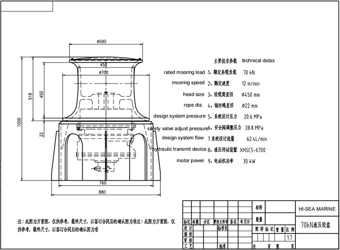 70kN Marine Hydraulic Vertical Mooring Capstan