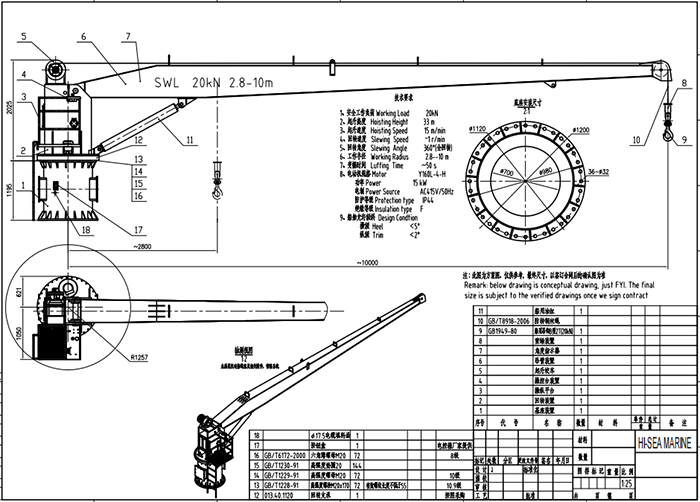 20kN×10m Marine Hydraulic Crane
