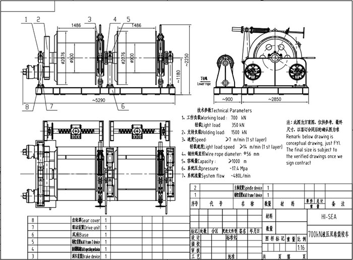 700kN Marine Hydraulic Double Drum Winch